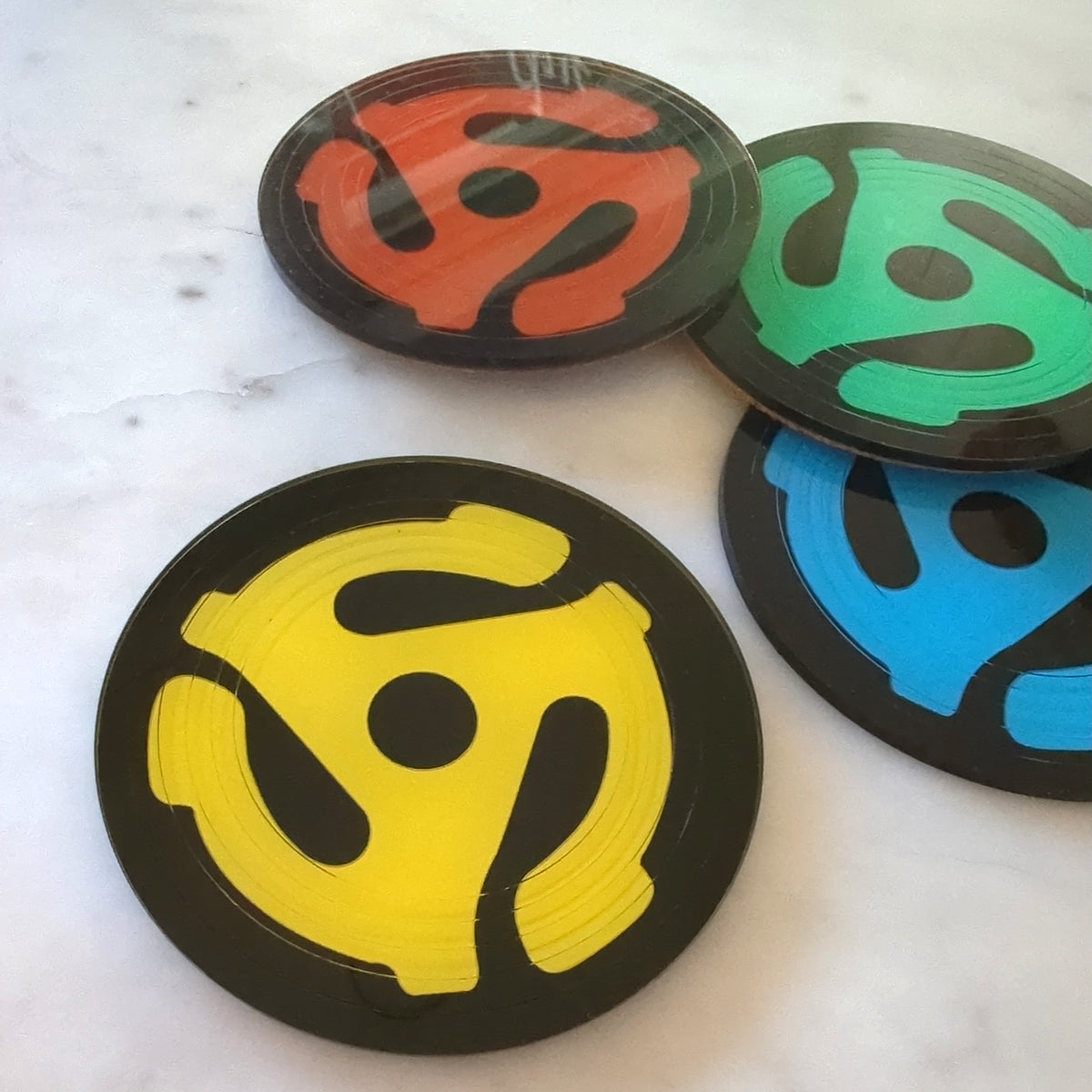 45 RPM Record Adapter Coasters Set of 4 – Poppy and Honey Bee