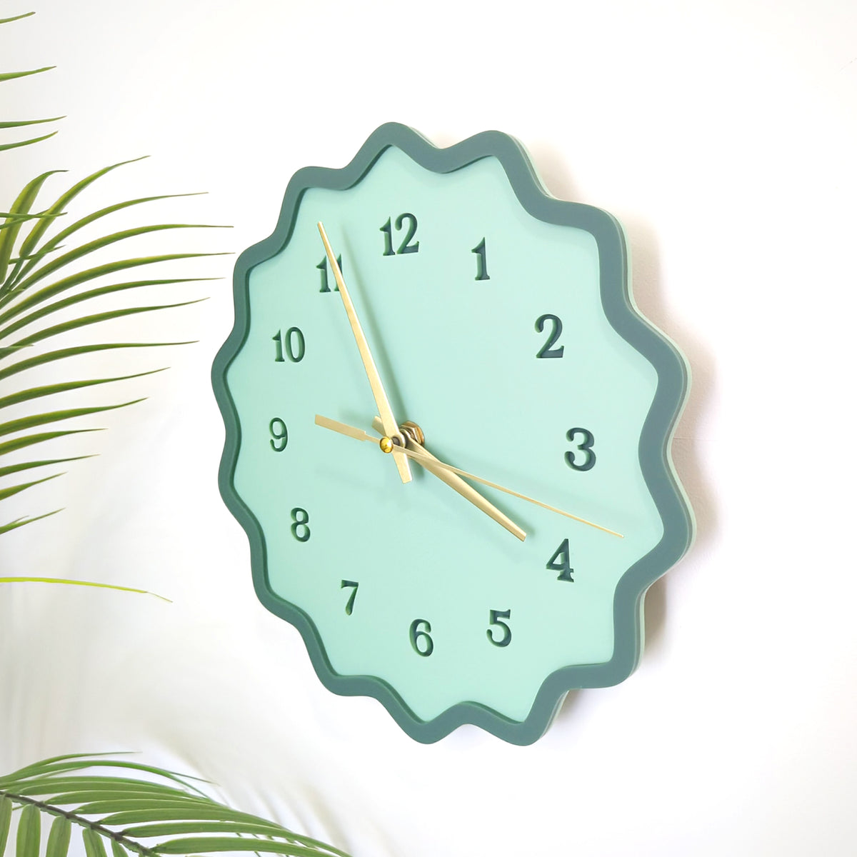 Fluted Geometric Acrylic Wall Clock with Numbers - Sage – Poppy and ...