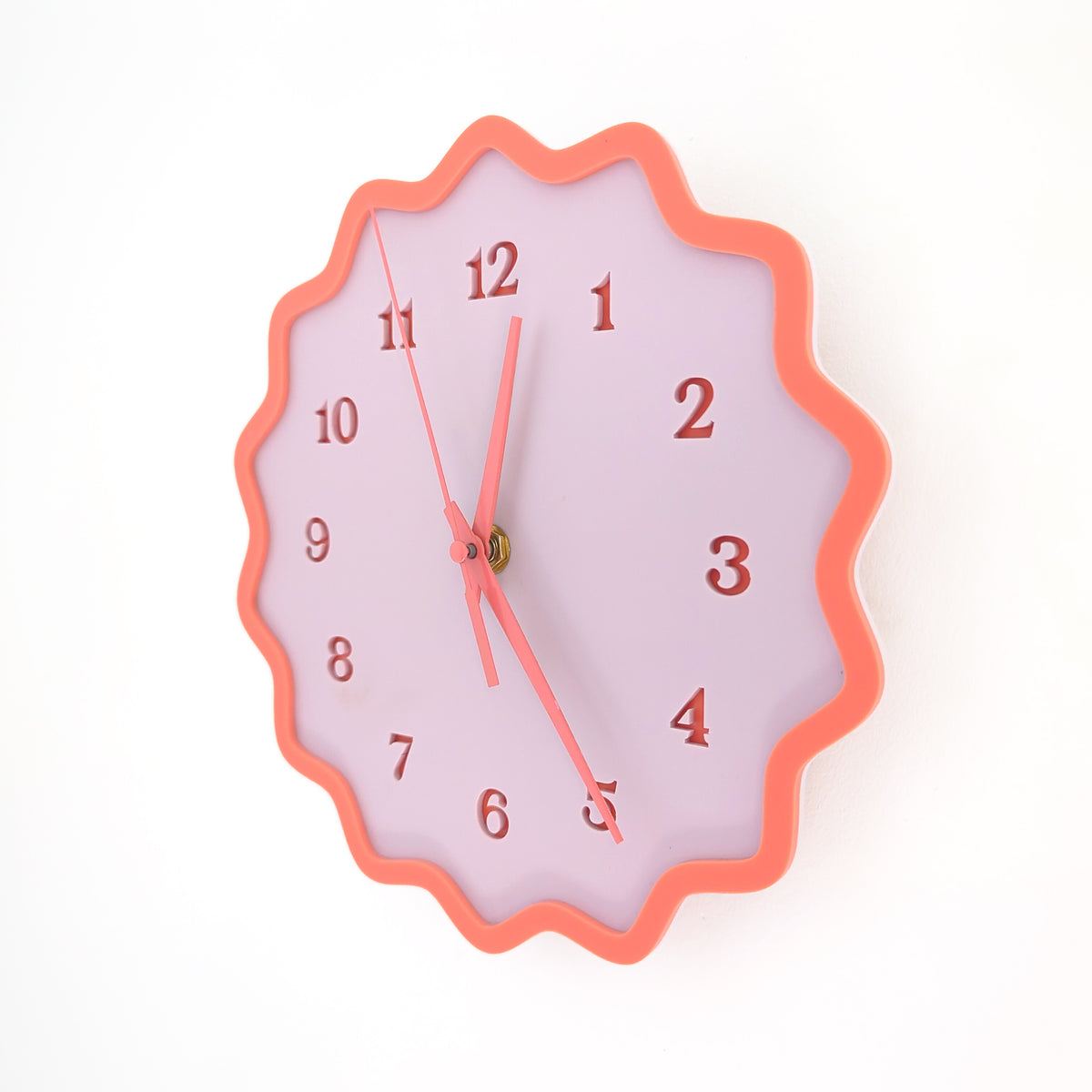 Fluted Geometric Acrylic Wall Clock with Numbers - Mauve and Melon ...